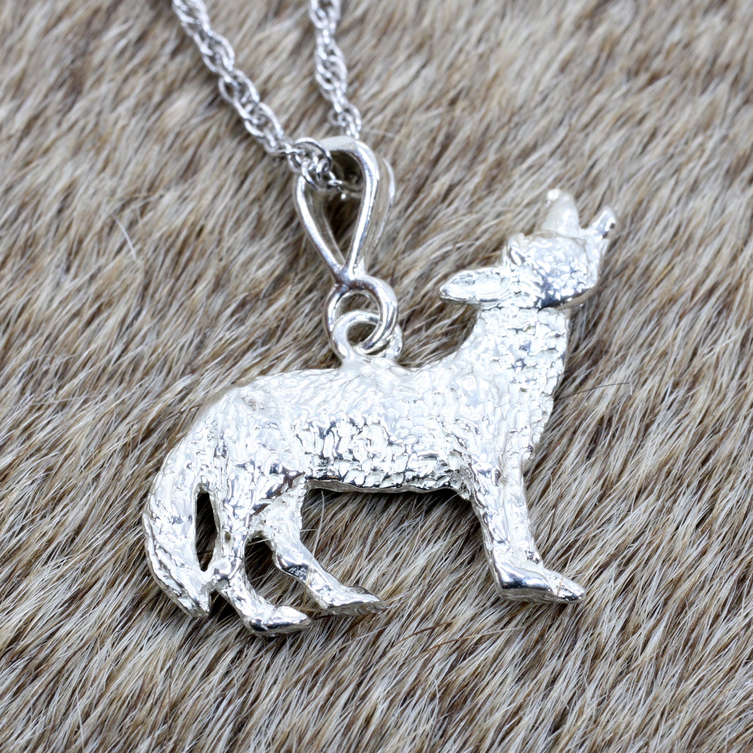 Silver Coyote Necklace for Her Solid 925 Sterling Silver 2-D | Etsy