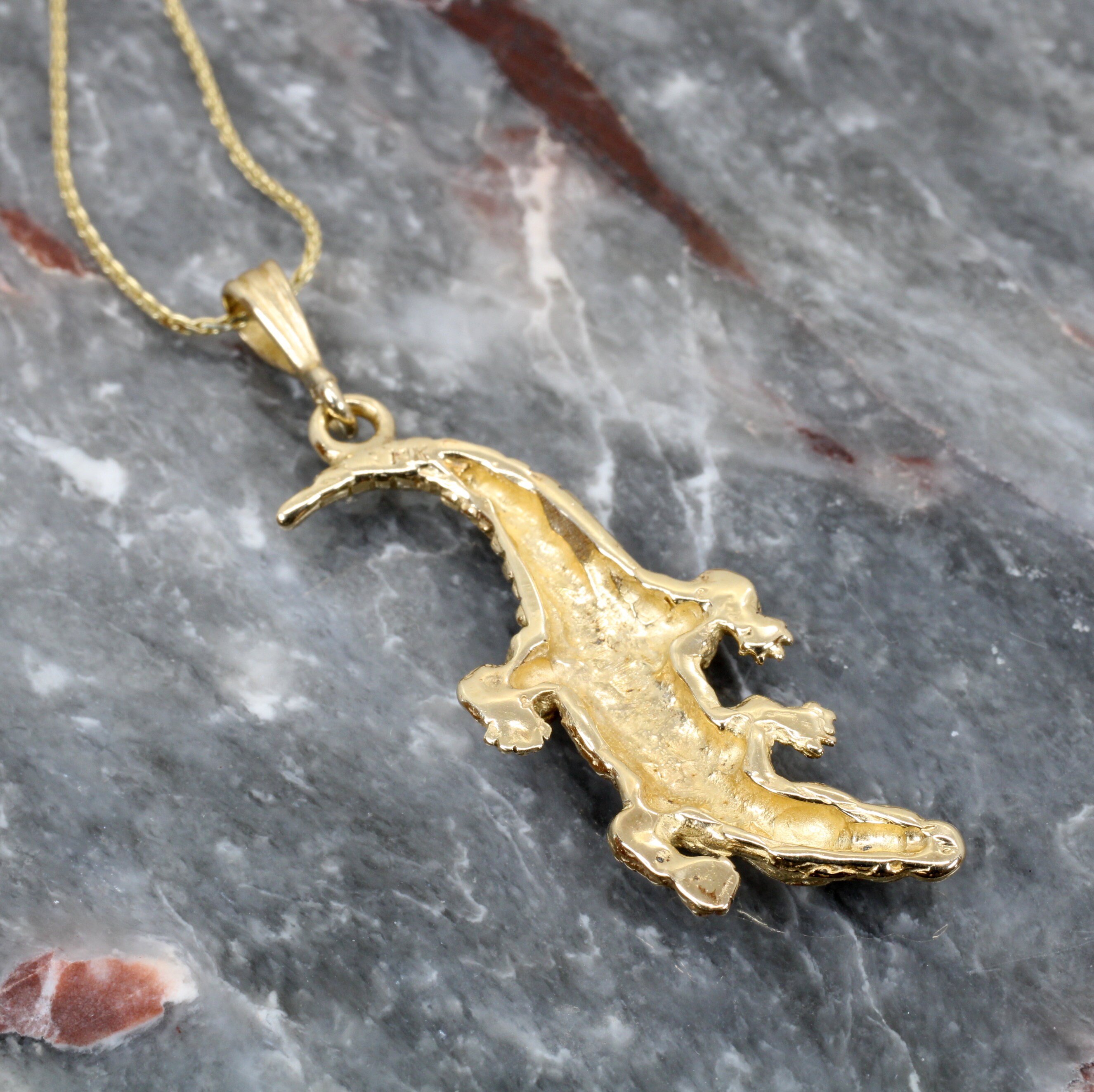 Large Gold Alligator Necklace in Solid 14kt Yellow Gold - Etsy