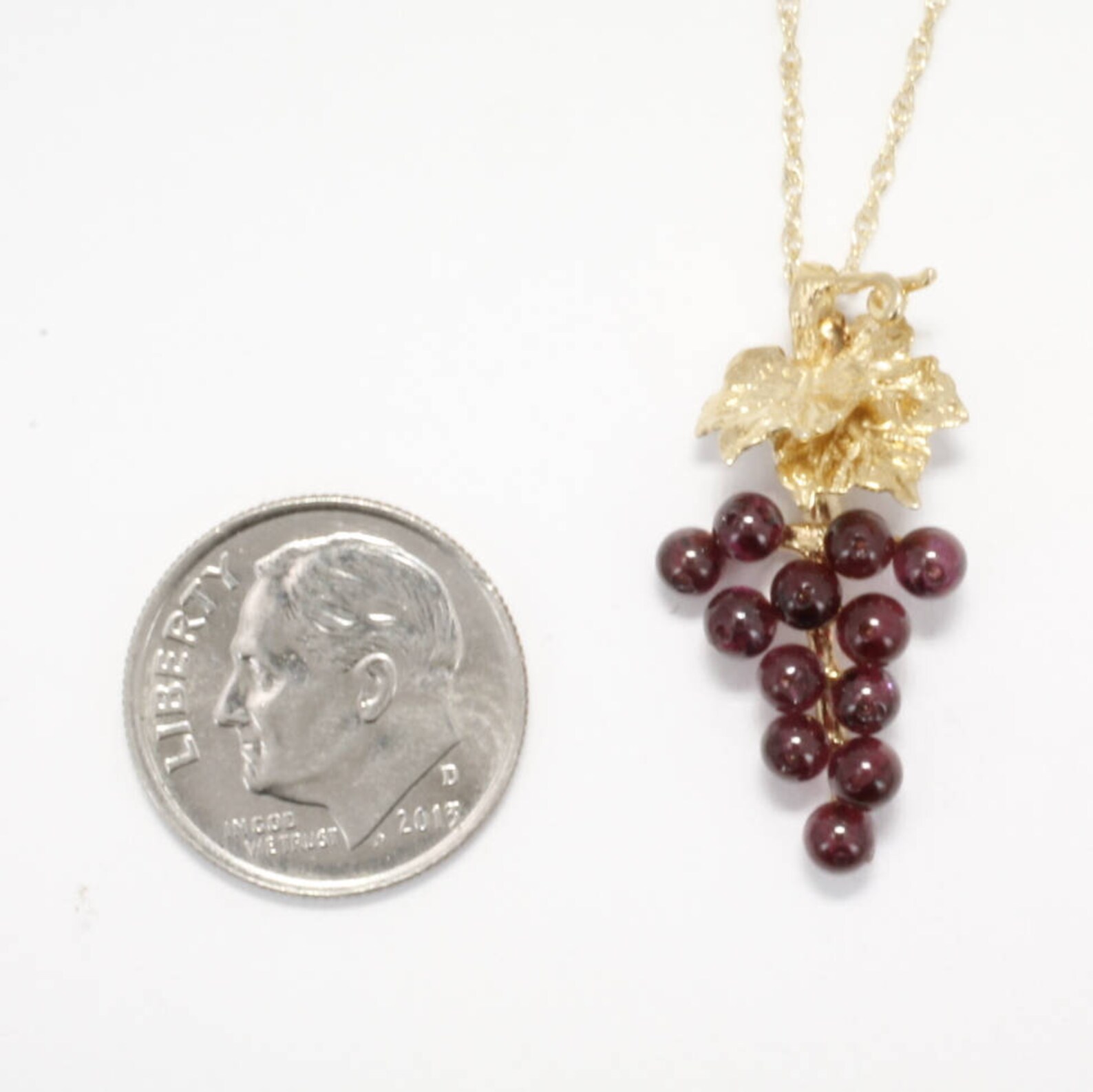 Grape Jewelry Small Two Leaf 14kt. Gold Garnet Grape Cluster - Etsy