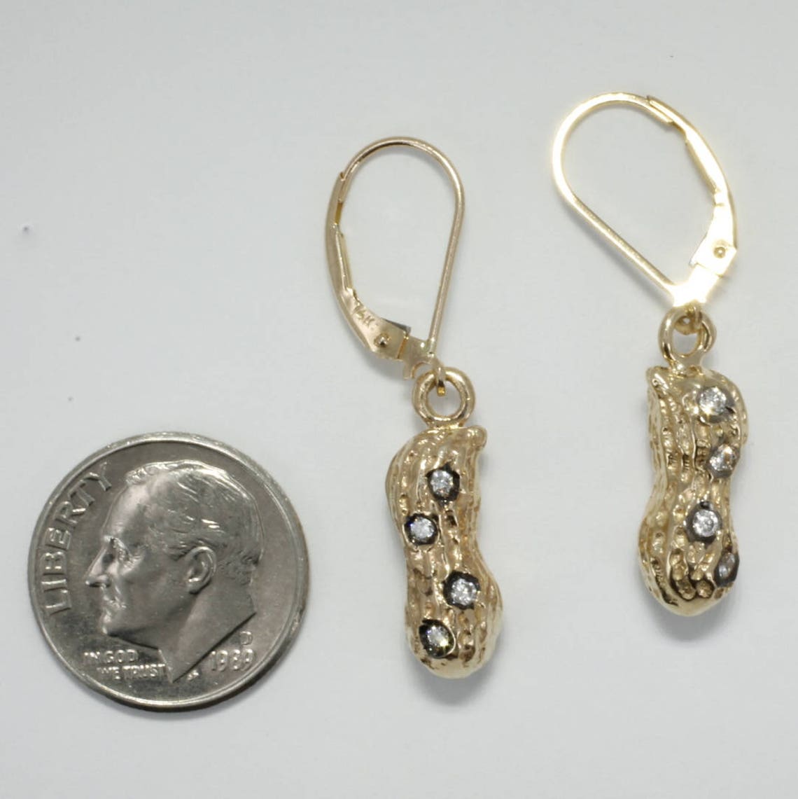 Diamond Peanut Jewelry 14kt gold Peanut Earrings with | Etsy