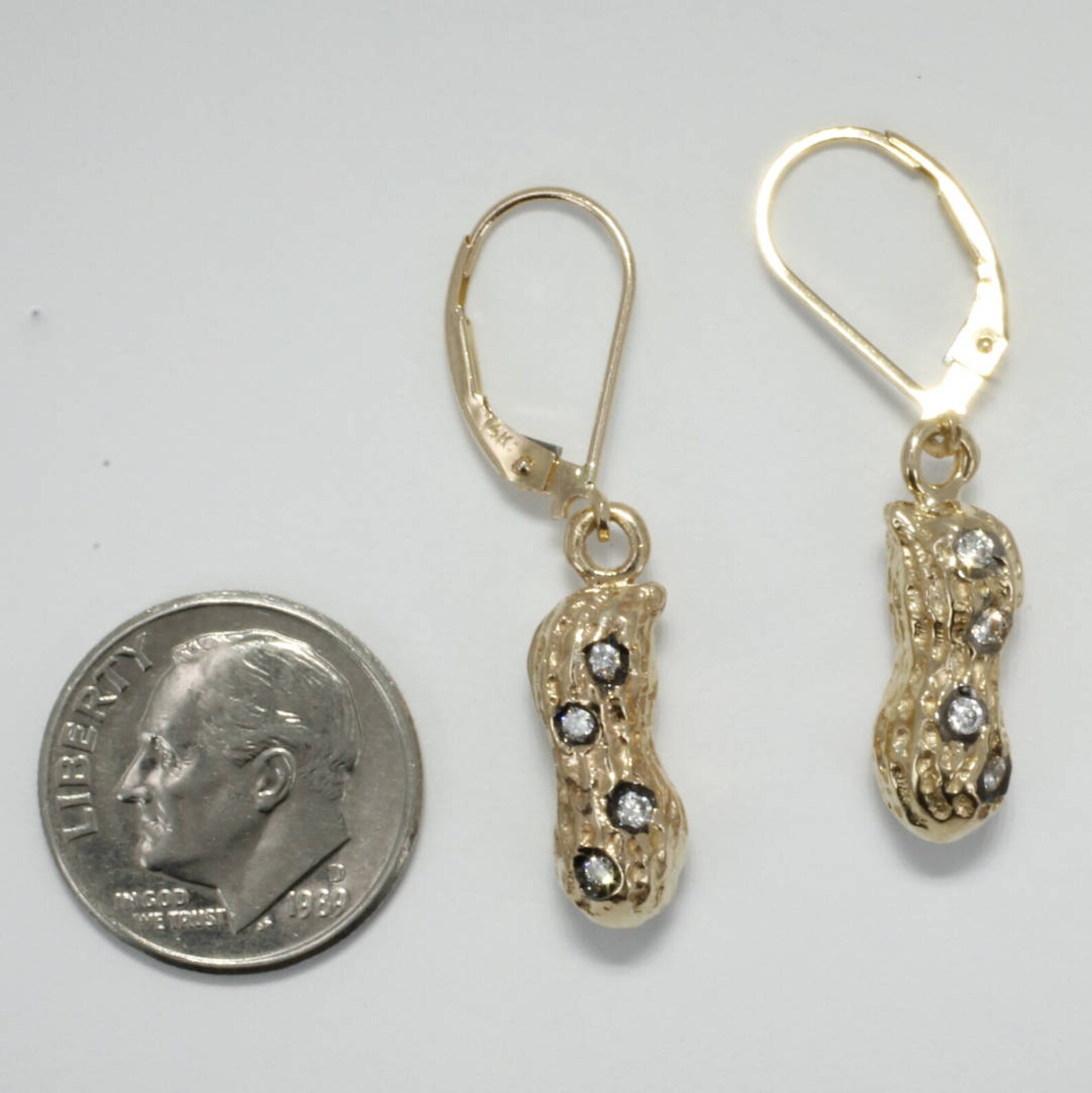 Diamond Peanut Jewelry 14kt gold Peanut Earrings with | Etsy