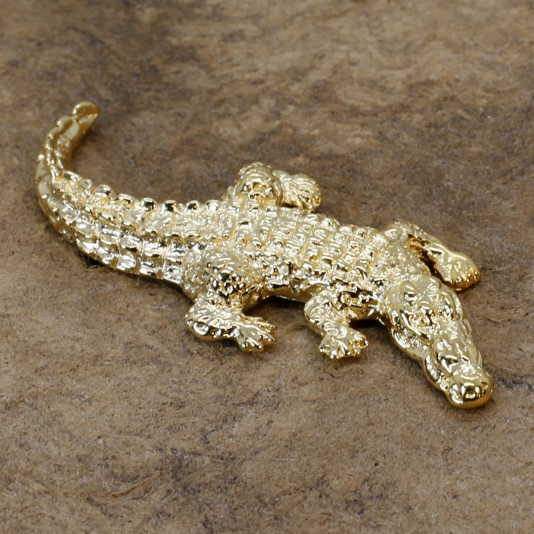 Large Alligator or Crocodile Brooch or Pin in 14kt Yellow Gold Vermeil ...