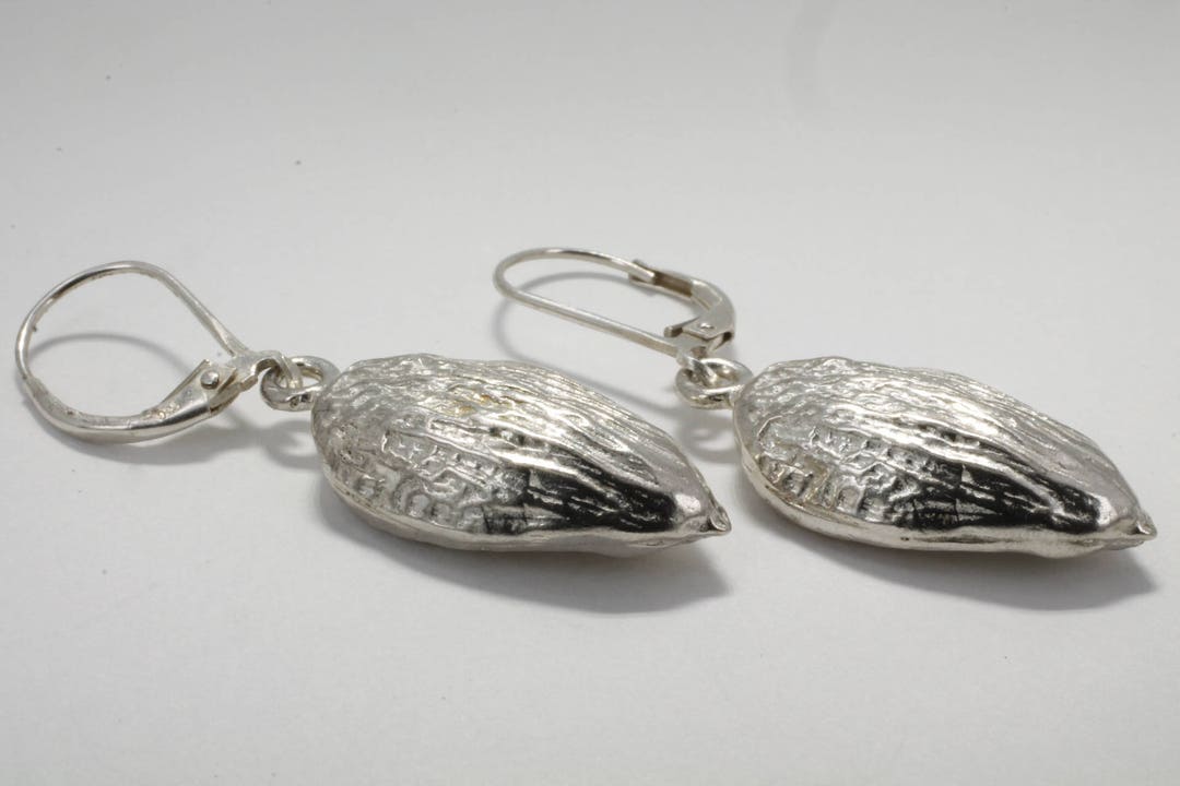 Almond Earrings, Actual Size 925 Sterling Silver Almond Dangle Earrings ...