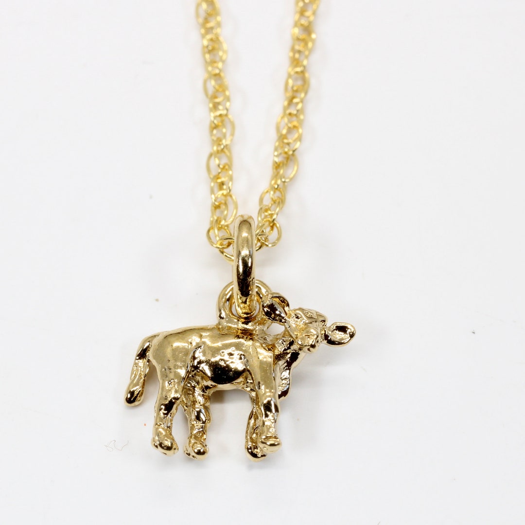 Tiny Gold Calf Necklace for Her, 14kt Gold Vermeil Calf Gift, Delicate ...