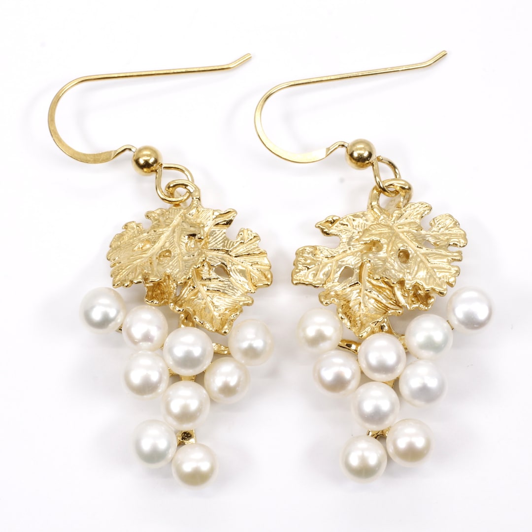 Pearl Necklace and Earring Set of Grape Cluster Jewelry Made in 14kt ...