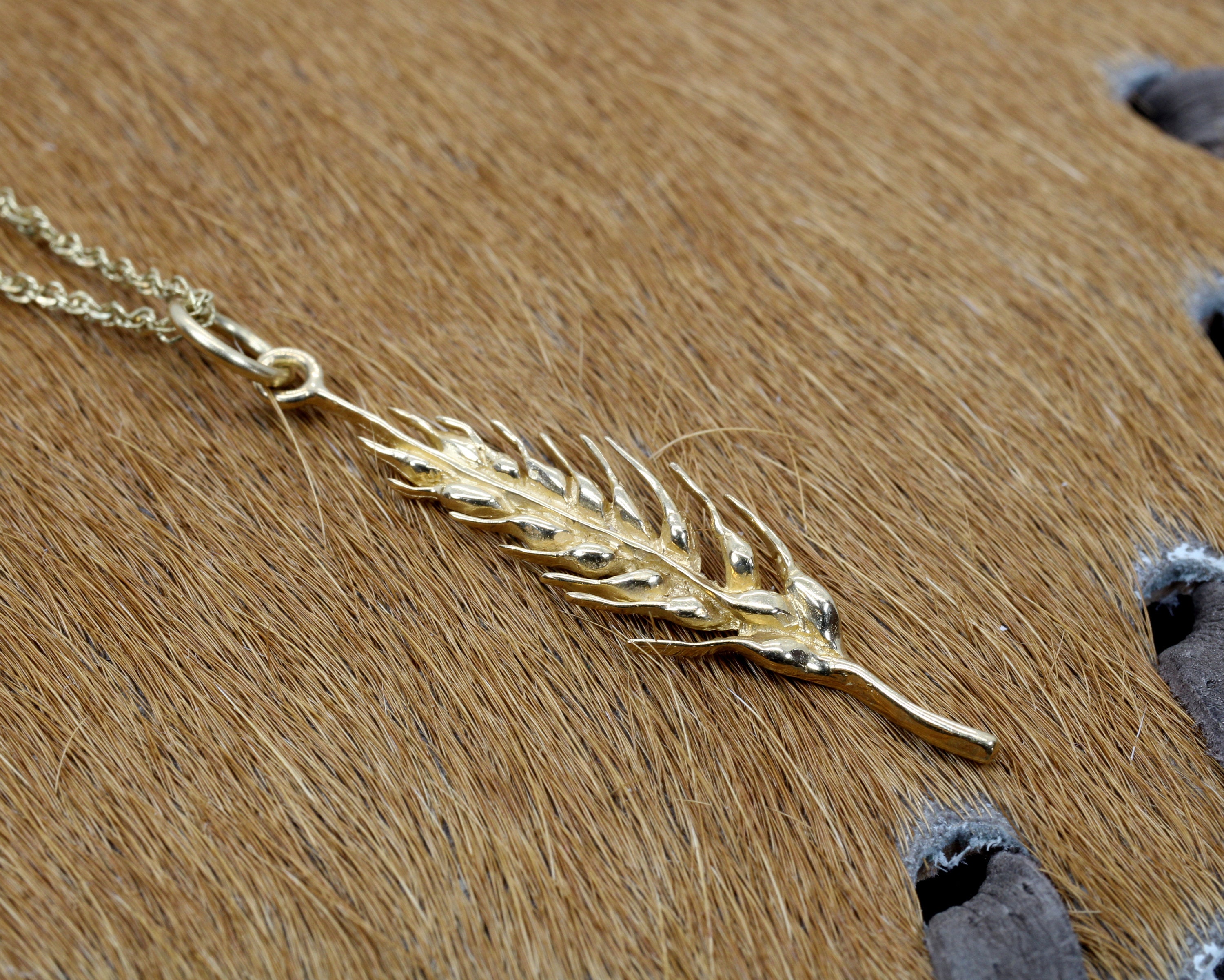 Gold Wheat Necklace for her 14kt Yellow Gold Wheat Head | Etsy