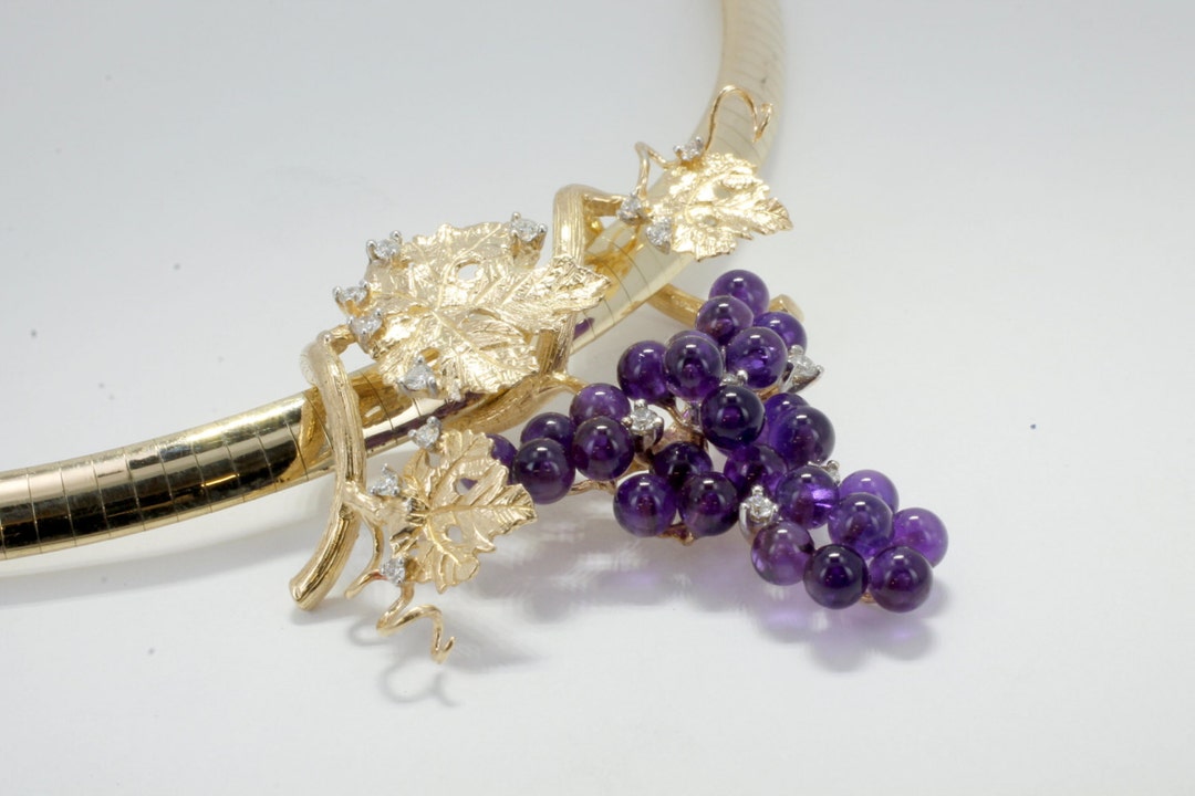 14kt Gold Amethyst Grape Cluster Necklace With Diamonds - Etsy