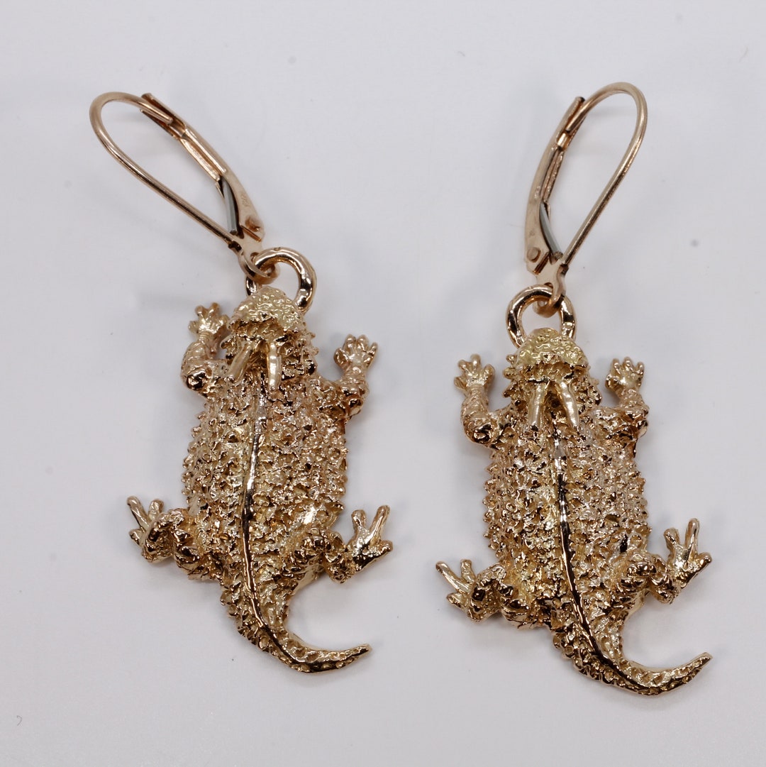 Rose Gold Horned Toad Earrings,14kt Rose Gold Horned Toad Lizard Dangle ...