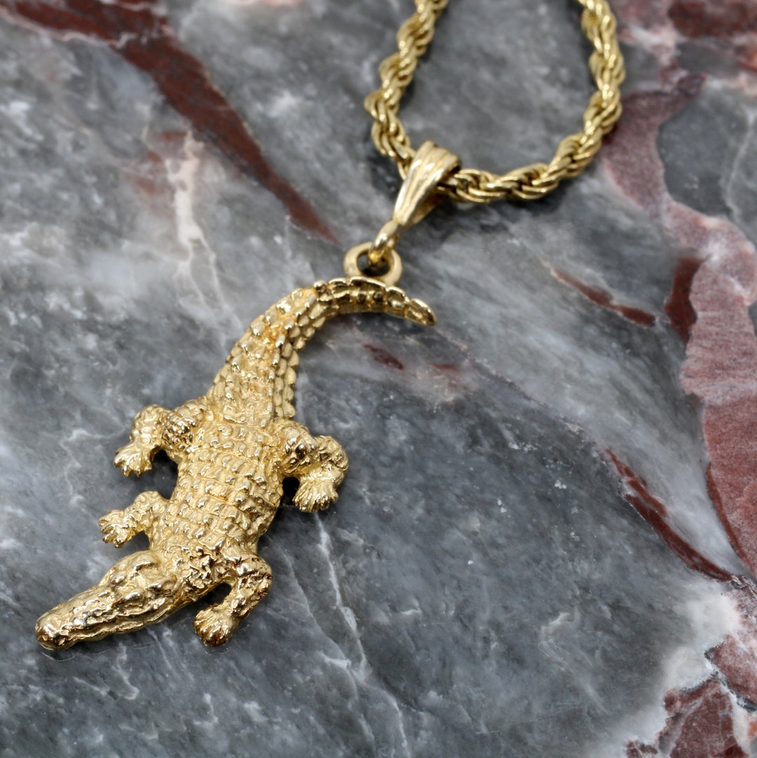 Gold Alligator Necklace for Him, Mans Large Alligator Necklace in 14kt ...