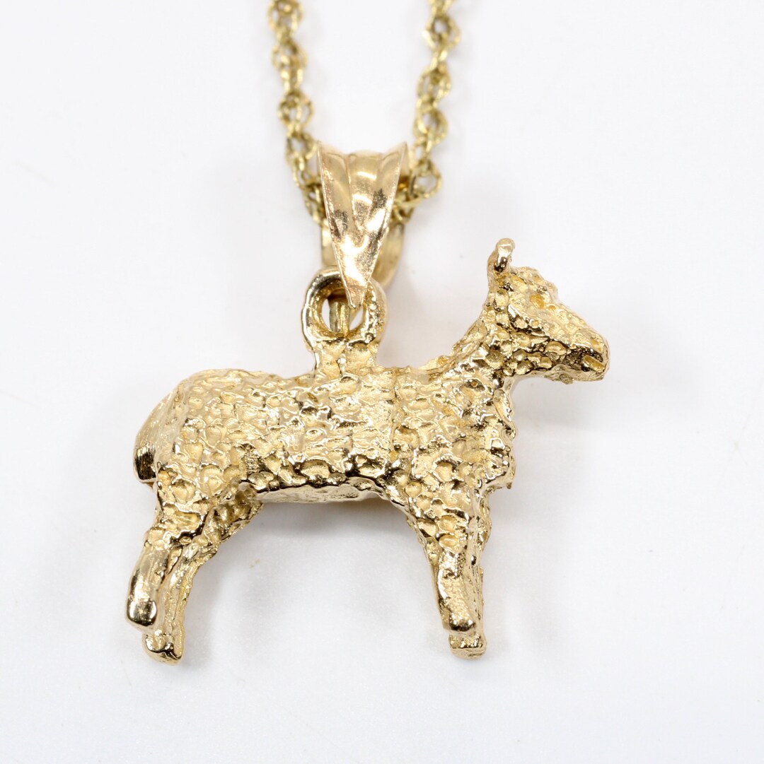 Gold Sheep Necklace for Her, Solid 14kt Yellow Gold Sheep, Little Girl ...