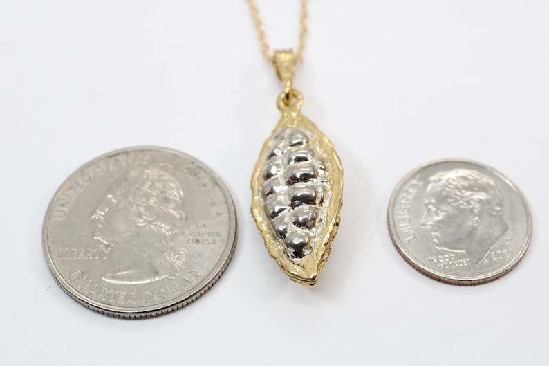 Gold Vermeil Cocoa Bean Necklace: Cacao Fruit Pod, Sterling Silver ...