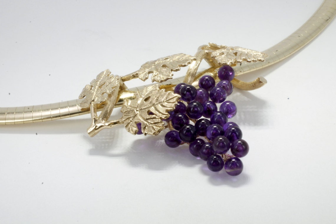 Grape Jewelry Five Leaf 14kt Gold Dark Purple Amethyst Grape - Etsy