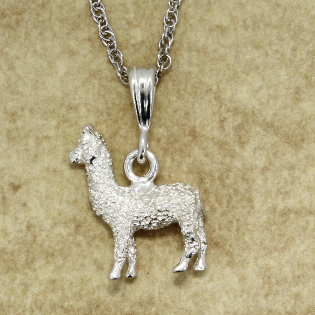 Silver Alpaca Necklace for Her, Solid 925 Sterling Silver Small 3-D ...