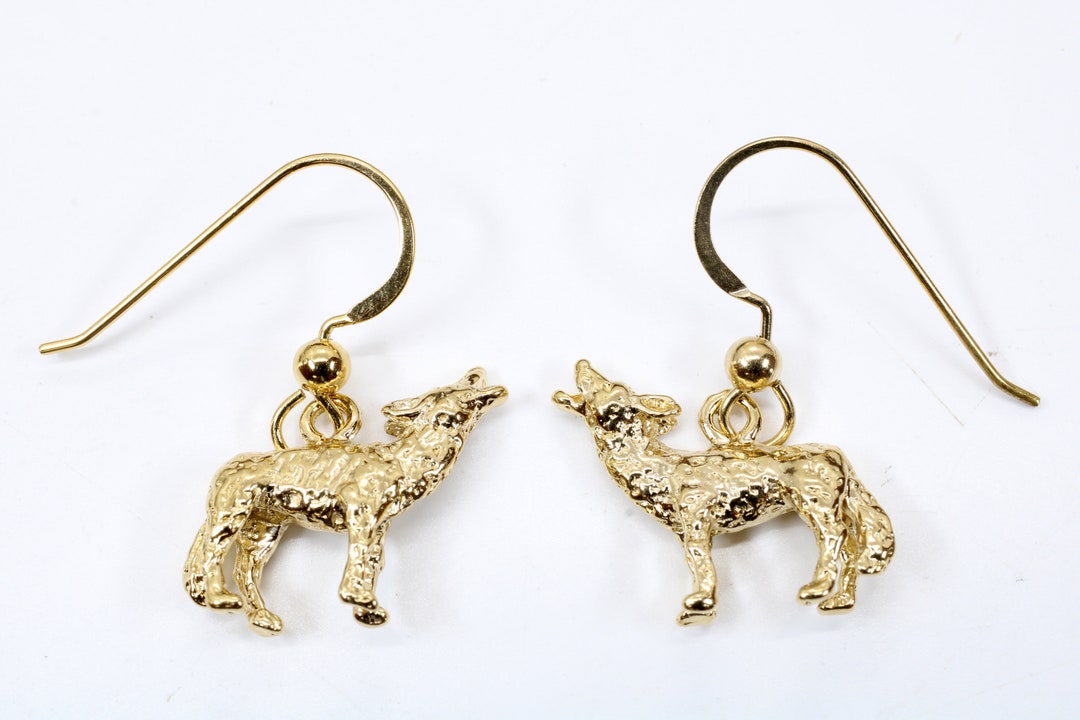 Gold Coyote Ohrringe für Sie, 14kt Gold Vermeil 3-D Heulender Kojoten ...