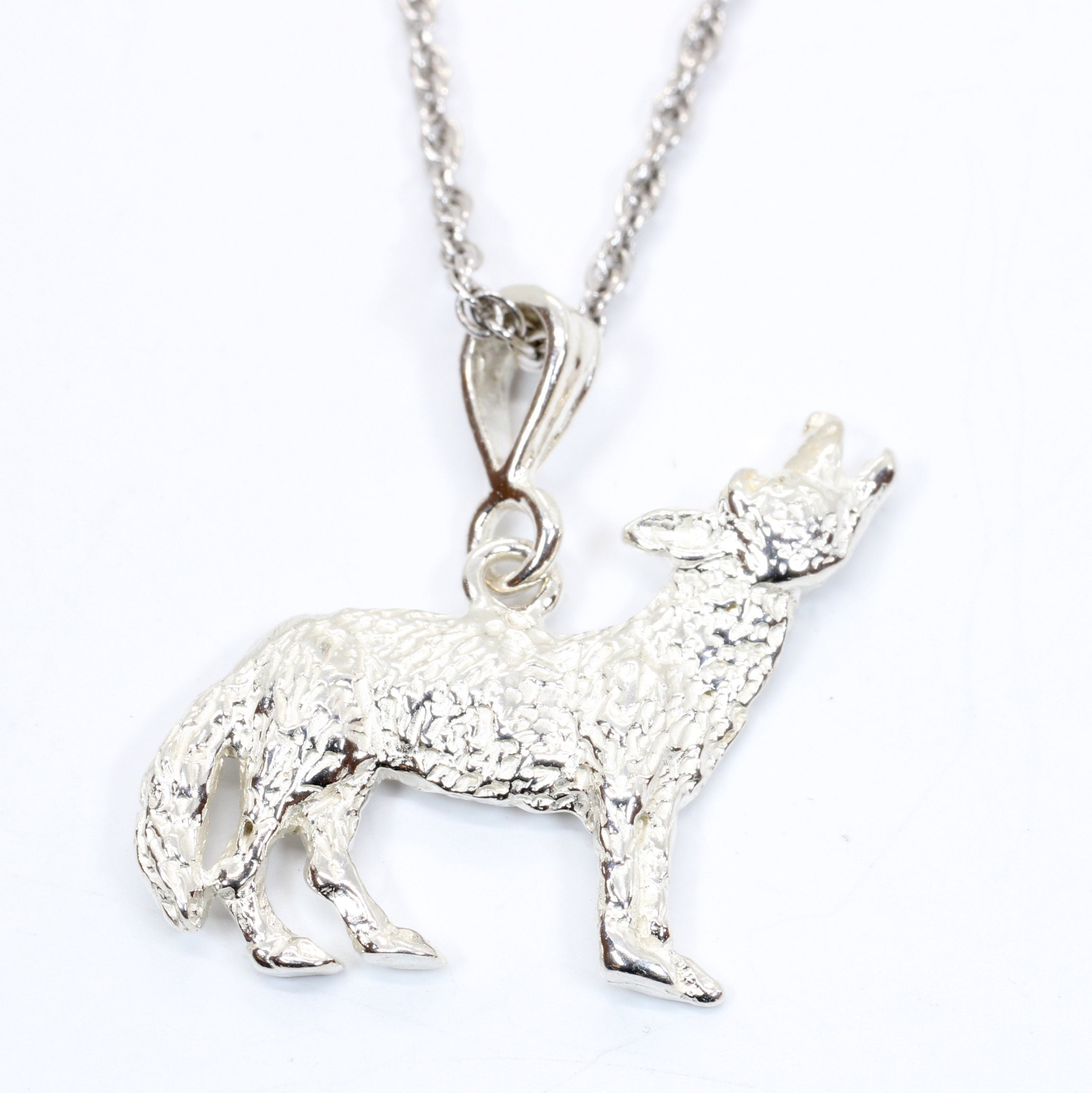 Silver Coyote Necklace for Her Solid 925 Sterling Silver 2-D | Etsy