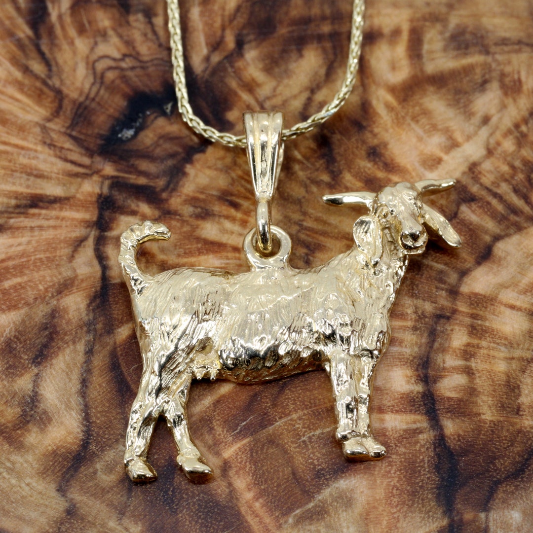 Gold Goat Necklace for Her, Gift for Goat Lover, 14kt Solid Gold Large ...