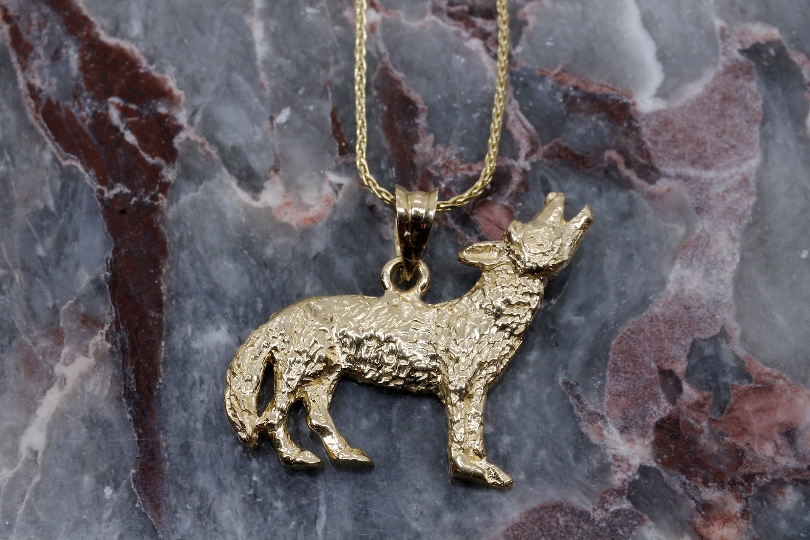 Gold Coyote Necklace for Her 14kt Solid Gold 3-D Howling - Etsy