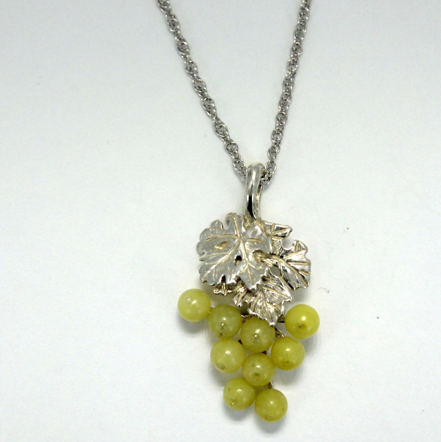 Grape Cluster Necklace Two Leaf Sterling Silver Hsui Jade - Etsy