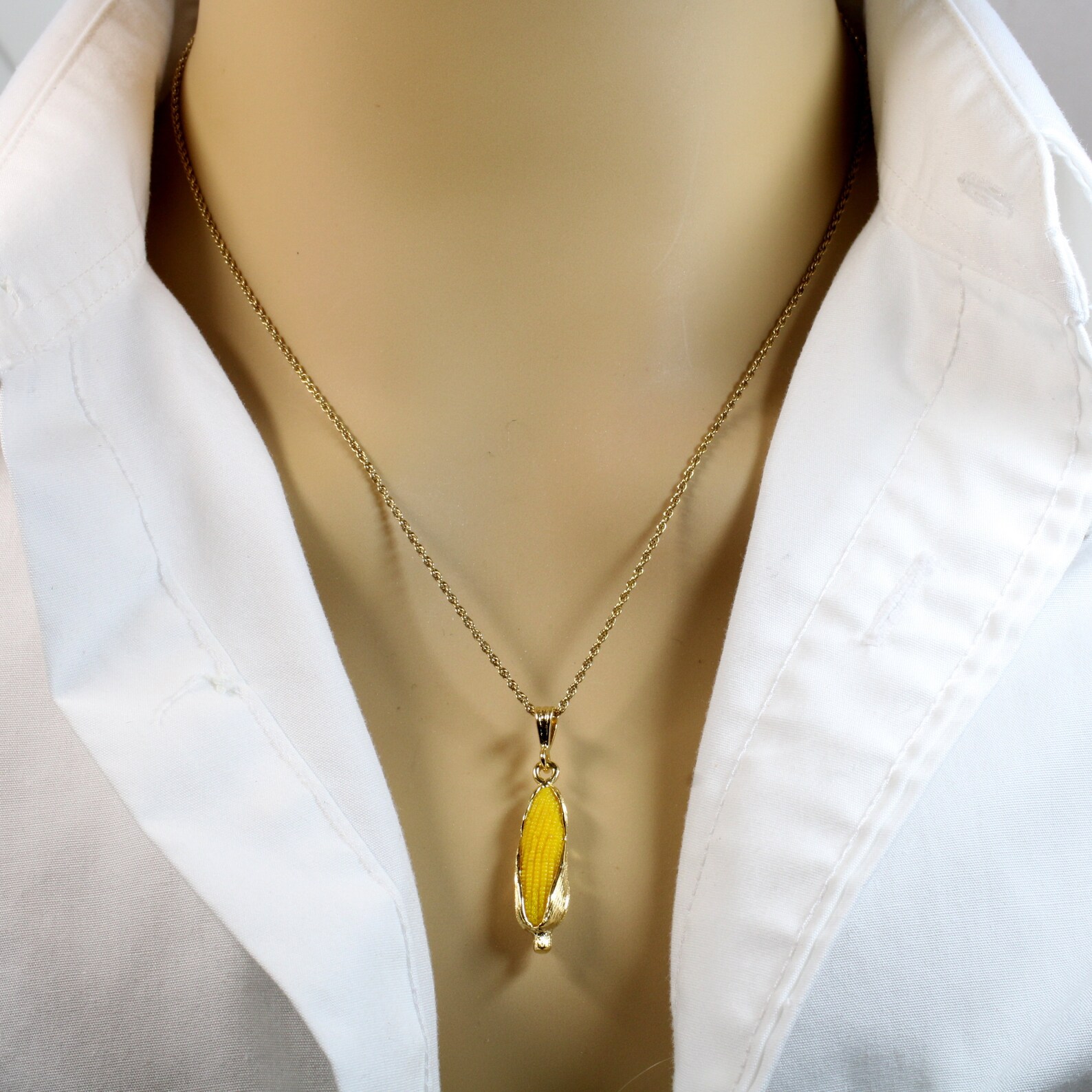 Gold Vermeil Corn Necklace: Unique Yellow Cob Pendant All Precious ...