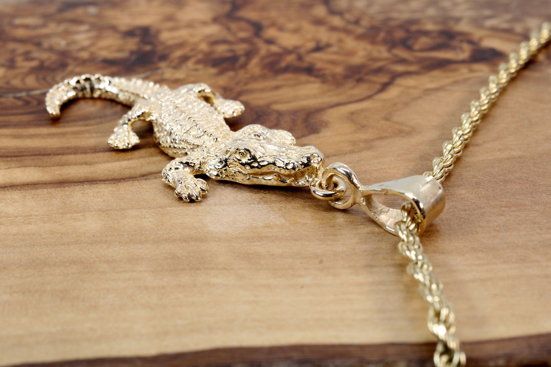 Solid 14kt Gold Alligator Necklace: Florida Gator Pendant, Statement ...