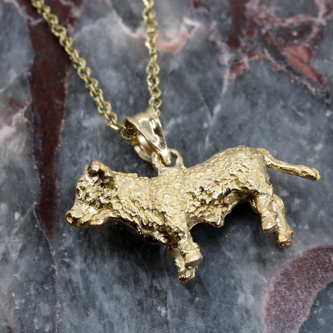 Hereford Bull Necklace for Her in Solid 14kt Yellow Gold, Herford Bull ...
