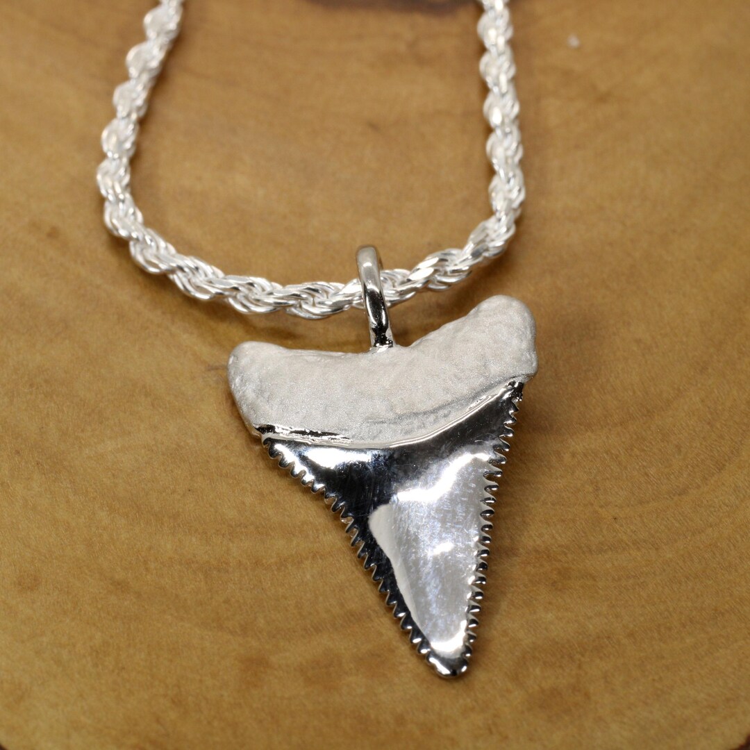 Silver Shark Tooth Necklace, 925 Sterling Silver Three-dimensional ...