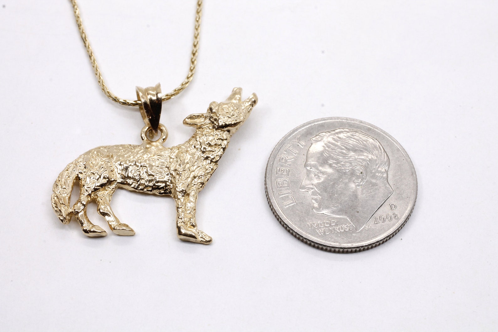 Gold Coyote Necklace for her 14kt solid gold 3-D howling | Etsy