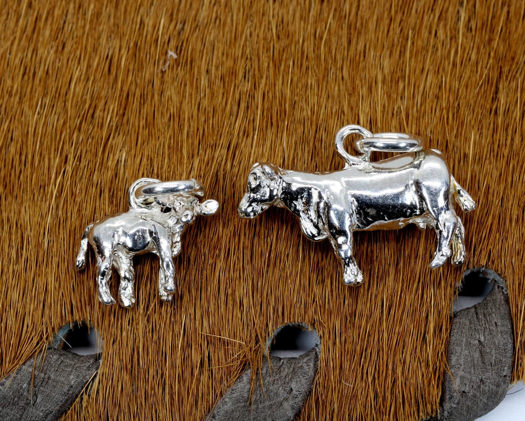 Cow and Calf Charm Made in 925 Sterling Silver: 3D Cattle Rancher Gift ...