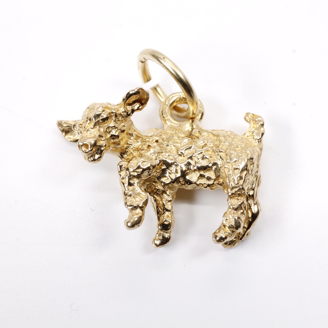 Gold Baby Goat Charm for Her Bracelet, 14kt Solid Gold 3-D Goat, Cute ...