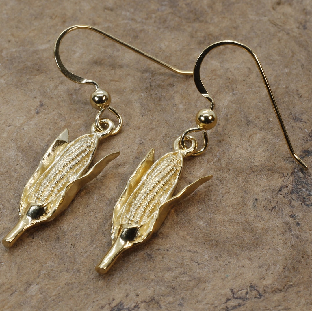 Gold Corn Earrings: 14kt Vermeil Corn Cob Dangles All Precious Metals ...