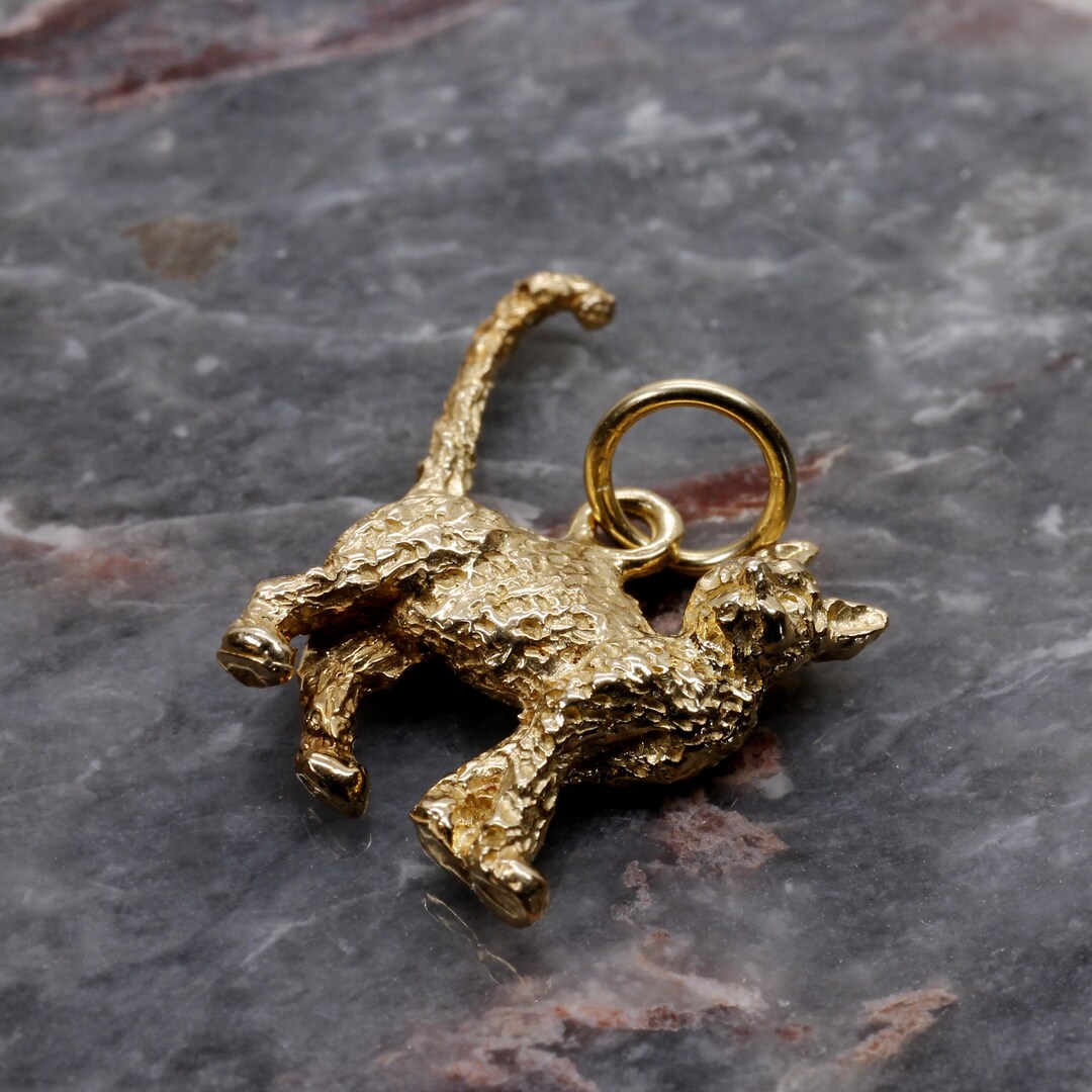 Gold Cat Charm for Her Charm Bracelet, 14kt Solid Gold 3-D House Cat ...