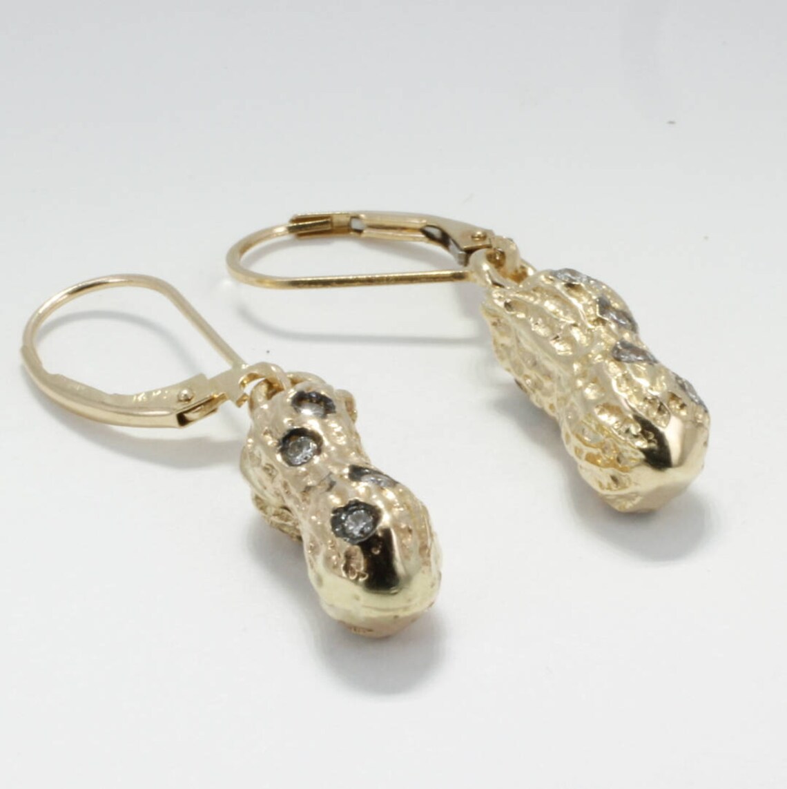 Diamond Peanut Jewelry 14kt Gold Peanut Earrings With - Etsy