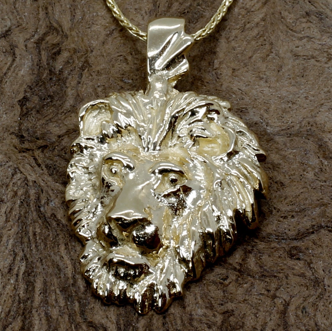 Gold Lion Necklace for Her, Large 14kt Gold Lion Head Necklace Gift ...