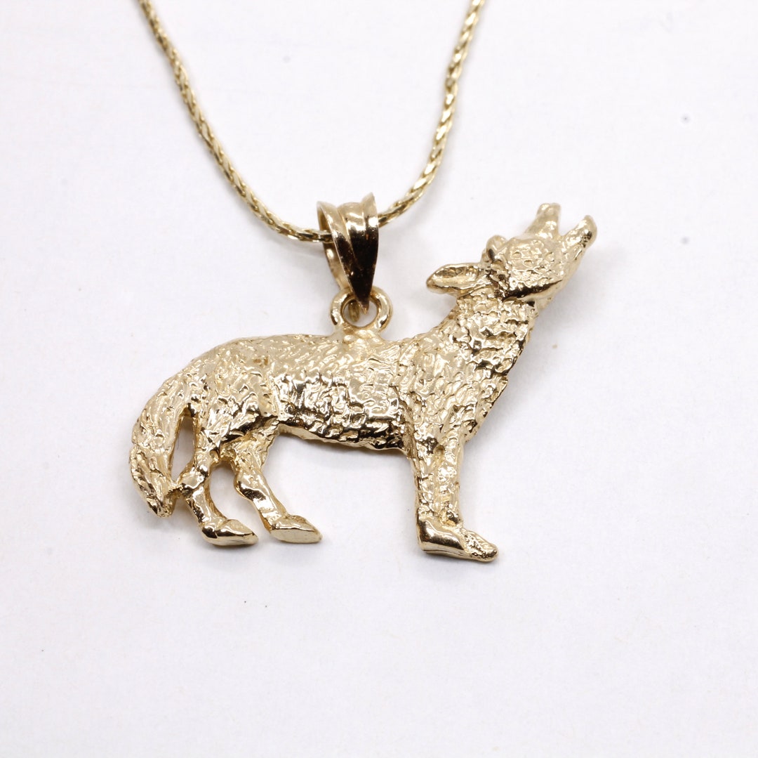 Gold Coyote Necklace for Her, 14kt Solid Gold 3-D Howling Coyote, Gift ...