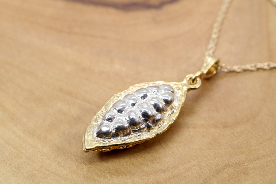 Gold Vermeil Cocoa Bean Necklace: Cacao Fruit Pod, Sterling Silver ...