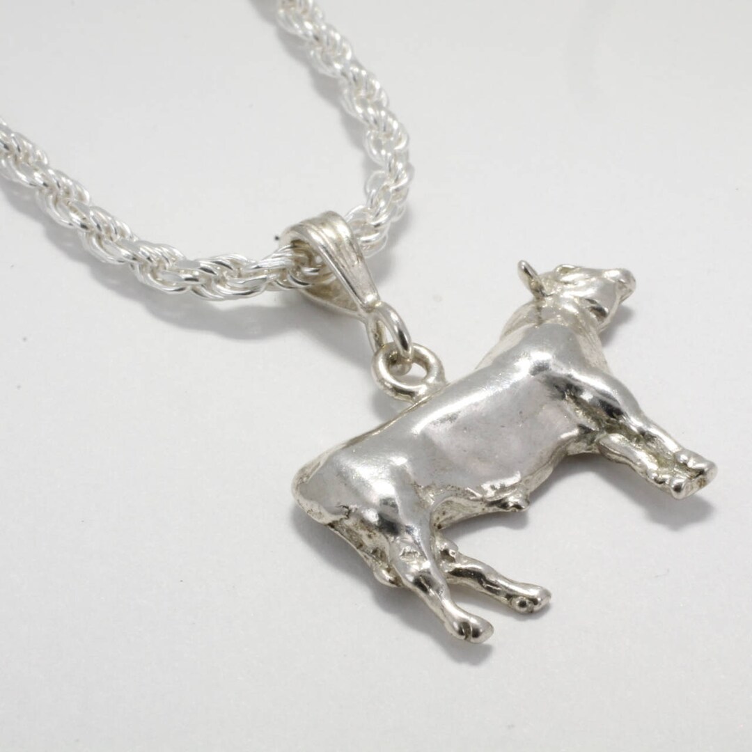 Mens Cattle Jewelry, Champion Bull Necklace in Sterling Silver on 18 ...