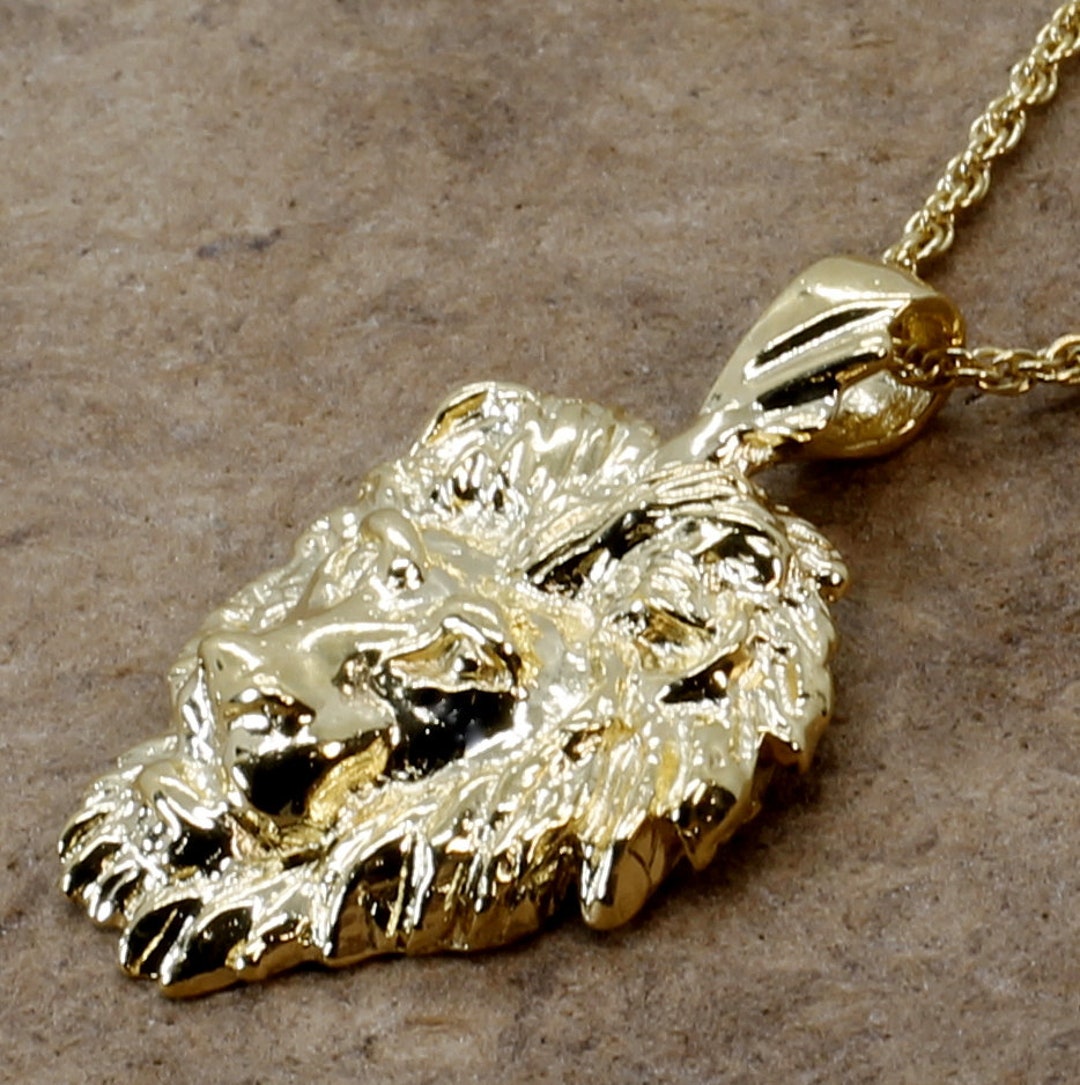 Gold Lion Head Necklace on 18" Chain in 14kt Gold Vermeil,lion Lover ...