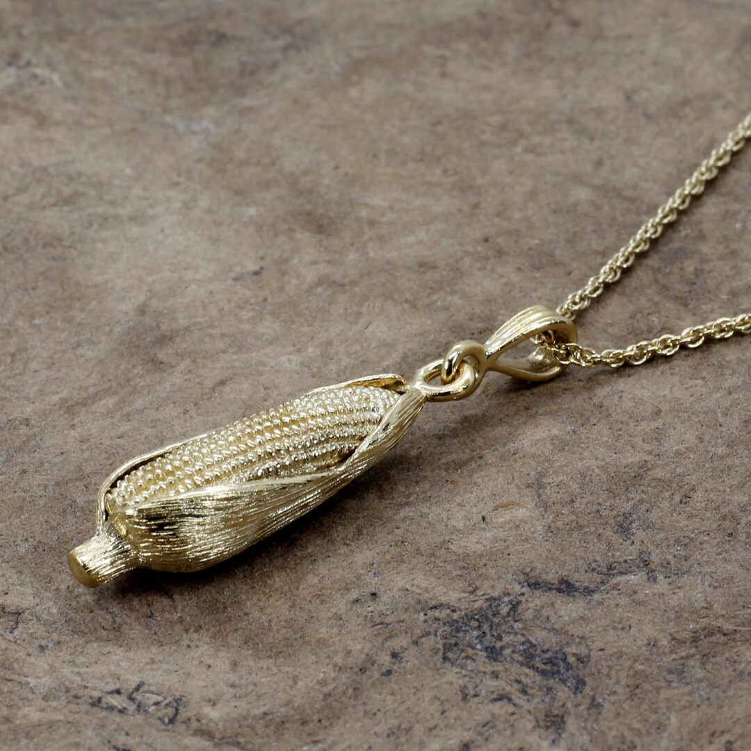 Large 14kt Gold Vermeil Corn Necklace, Unique Corn Farmer Gold Necklace ...
