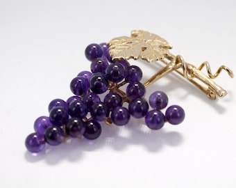 Vintage Faux Pearl Grape Cluster Brooch With Green Enamel - Etsy