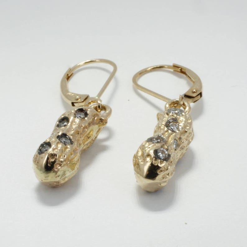 Diamond Peanut Jewelry 14kt Gold Peanut Earrings With - Etsy