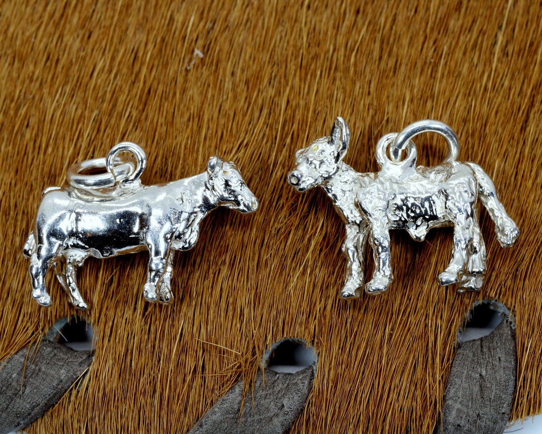 Cow and Calf Charm, 3D Solid 925 Sterling Silver Cow and Calf Charm ...