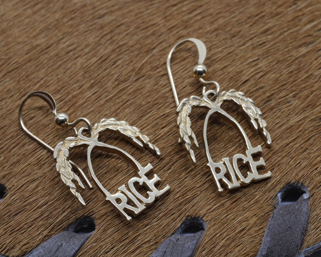 Gold Rice Logo Earrings for Her, Rice Jewelry Gift for Wife, 14kt Gold ...