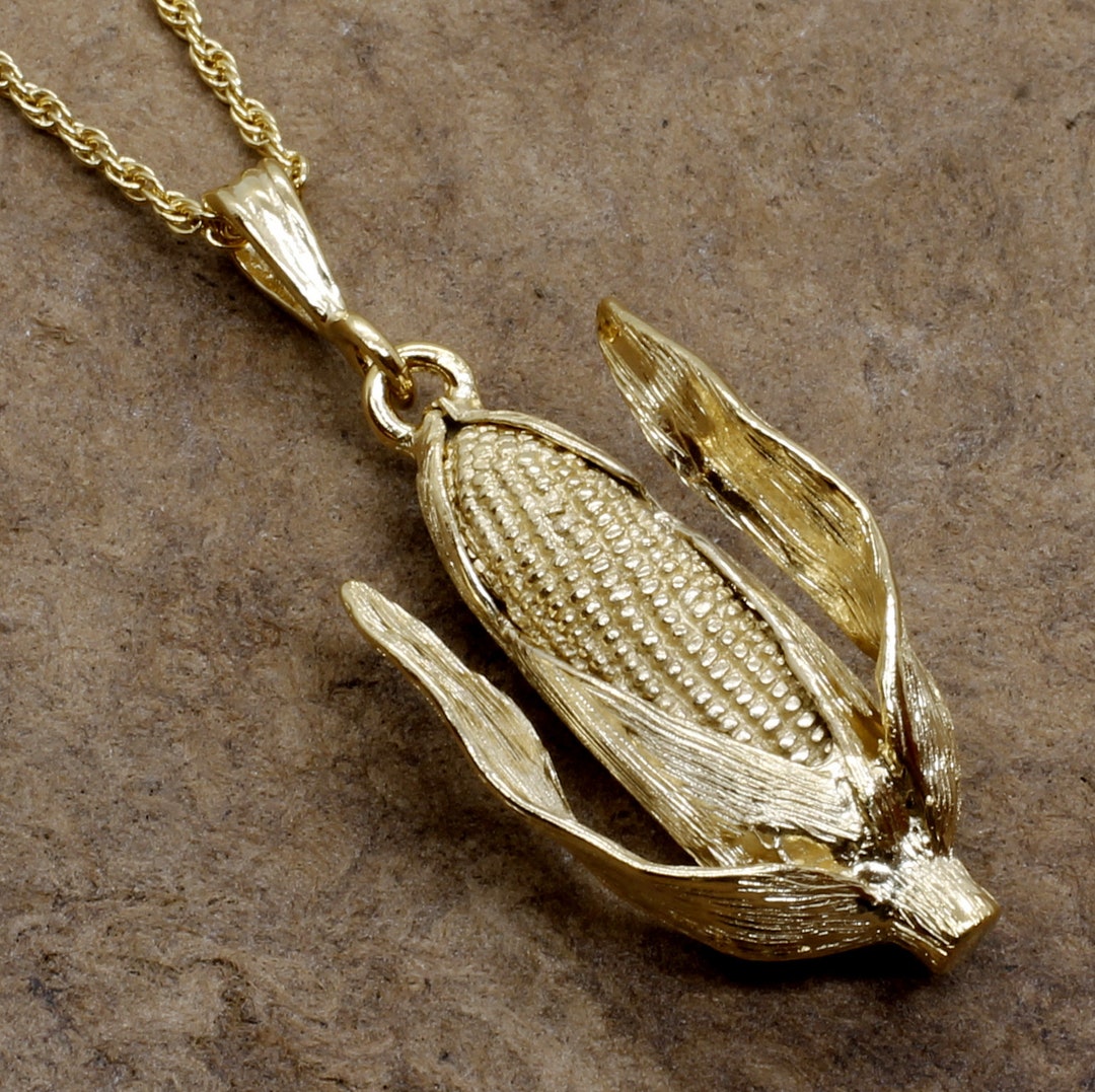 14kt Gold Vermeil Corn Necklace: Hand-engraved Sterling Silver, All ...