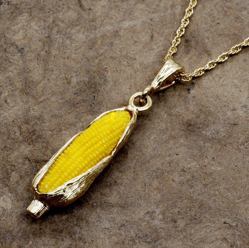 Large 14kt Gold Vermeil Corn Necklace with Yellow Cob Unique | Etsy