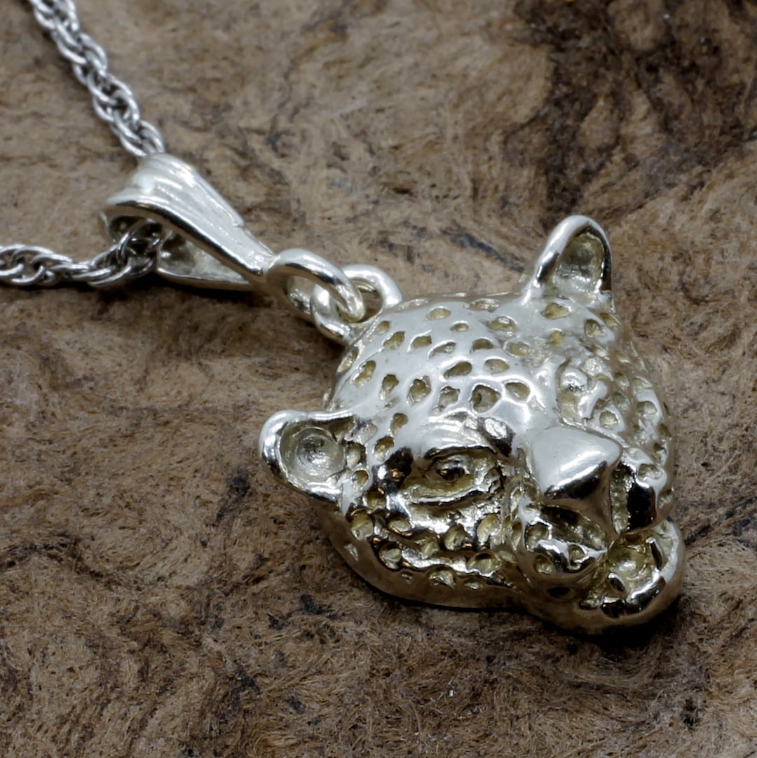 Leopard Jewelry, Medium Leopard Head Necklace in Sterling Silver on 18 ...