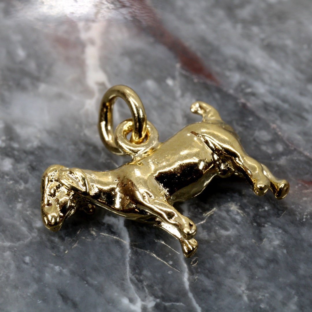 Gold Polled Goat Charm for Her Bracelet, 14kt Gold Vermeil Male Boer ...