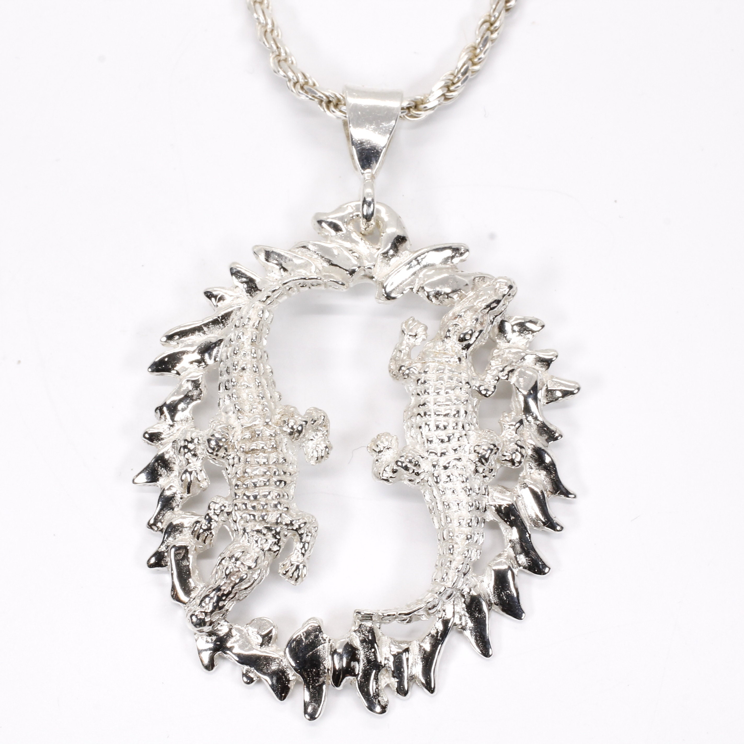 Two Alligators Necklace Made in Sterling Silver Unique - Etsy