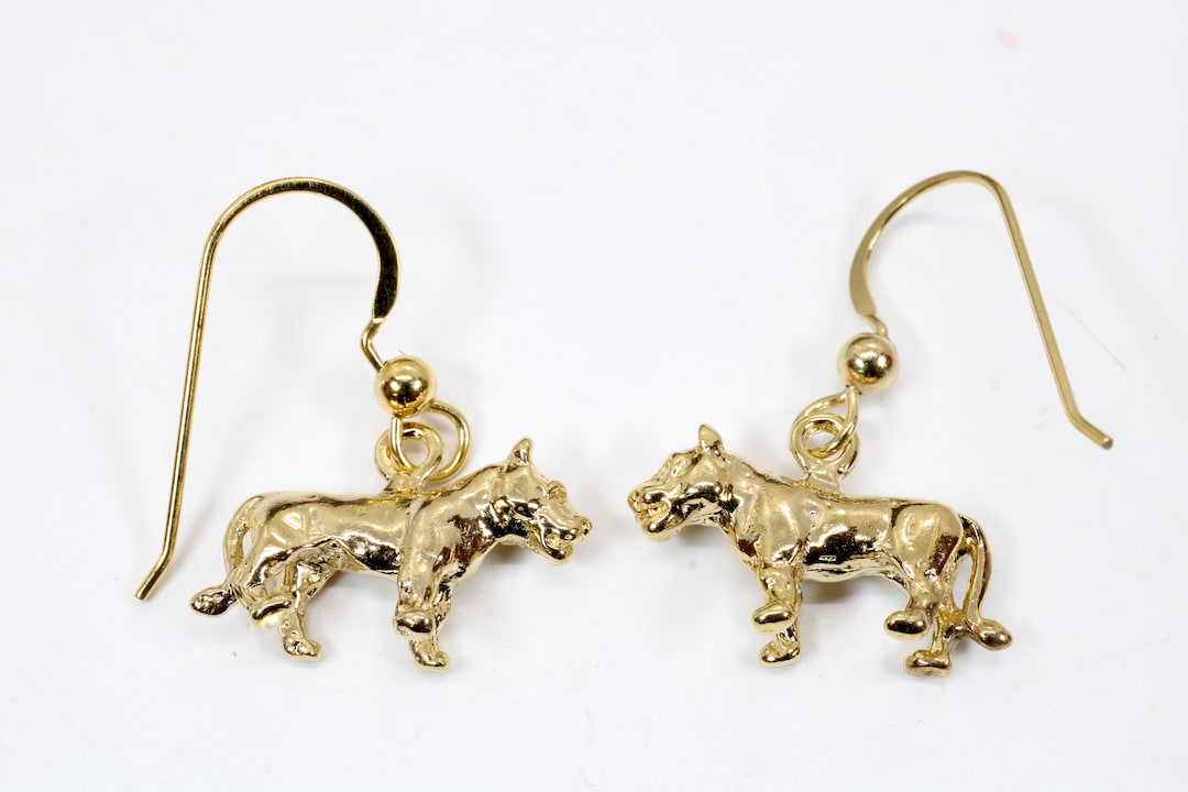 Gold Lioness Dangle Earrings, Strong Woman Gift for Her, 14kt Gold ...