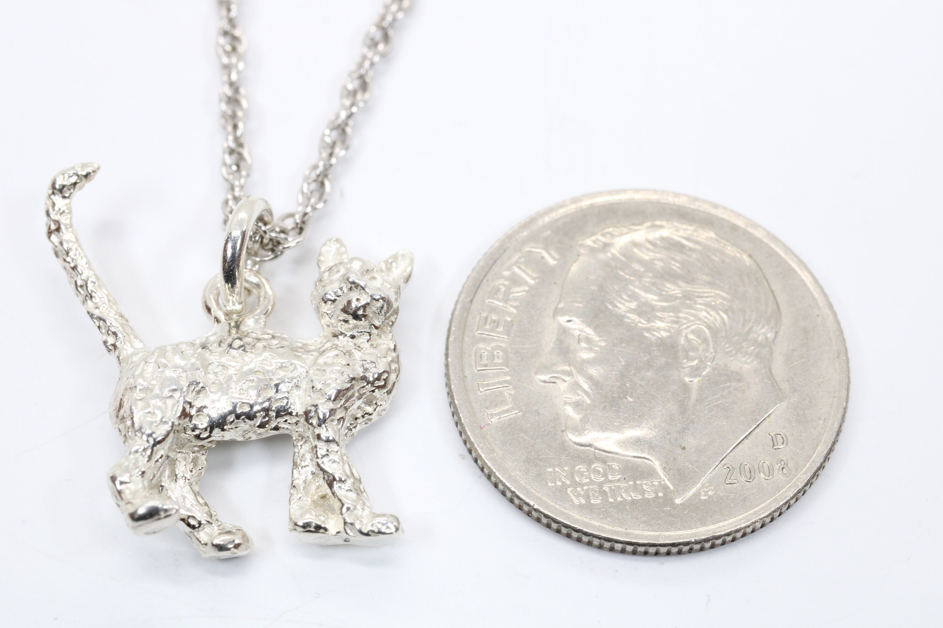 Silver Cat Necklace for Her Solid 925 Sterling Silver 3-D - Etsy