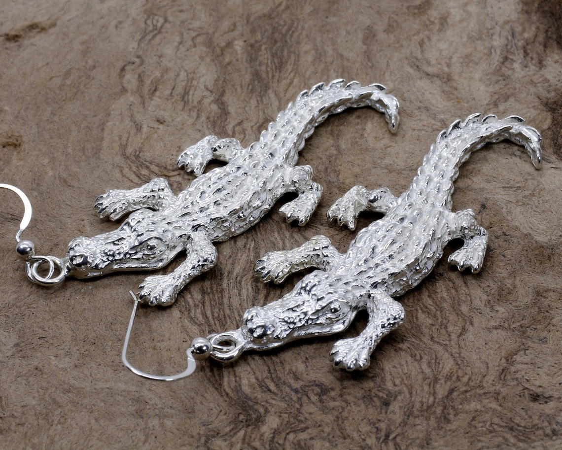 Giant Alligator Earrings in Real 925 Sterling Silver for Her - Etsy